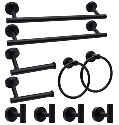 Bathroom Hardware Set, 10pcs Bathroom Hardware Set, Stainless Steel Bath Hardware Set Including 16" Hand Towel Bars, Toilet Paper Holders, Towel Rings, Robe Towel Hooks (10pcs, Black)