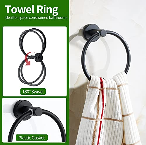 Bathroom Hardware Set, 10pcs Bathroom Hardware Set, Stainless Steel Bath Hardware Set Including 16" Hand Towel Bars, Toilet Paper Holders, Towel Rings, Robe Towel Hooks (10pcs, Black)