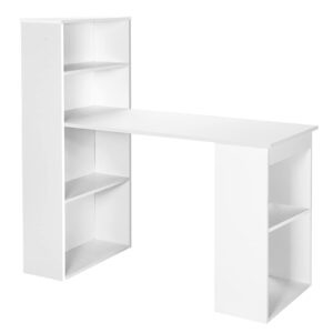 IFANNY White Computer Desk w/Bookshelf, Modern Home Office Desk w/Storage Shelves & CPU Stand, Space-Saving Design, Compact Corner Computer Workstation for Small Spaces