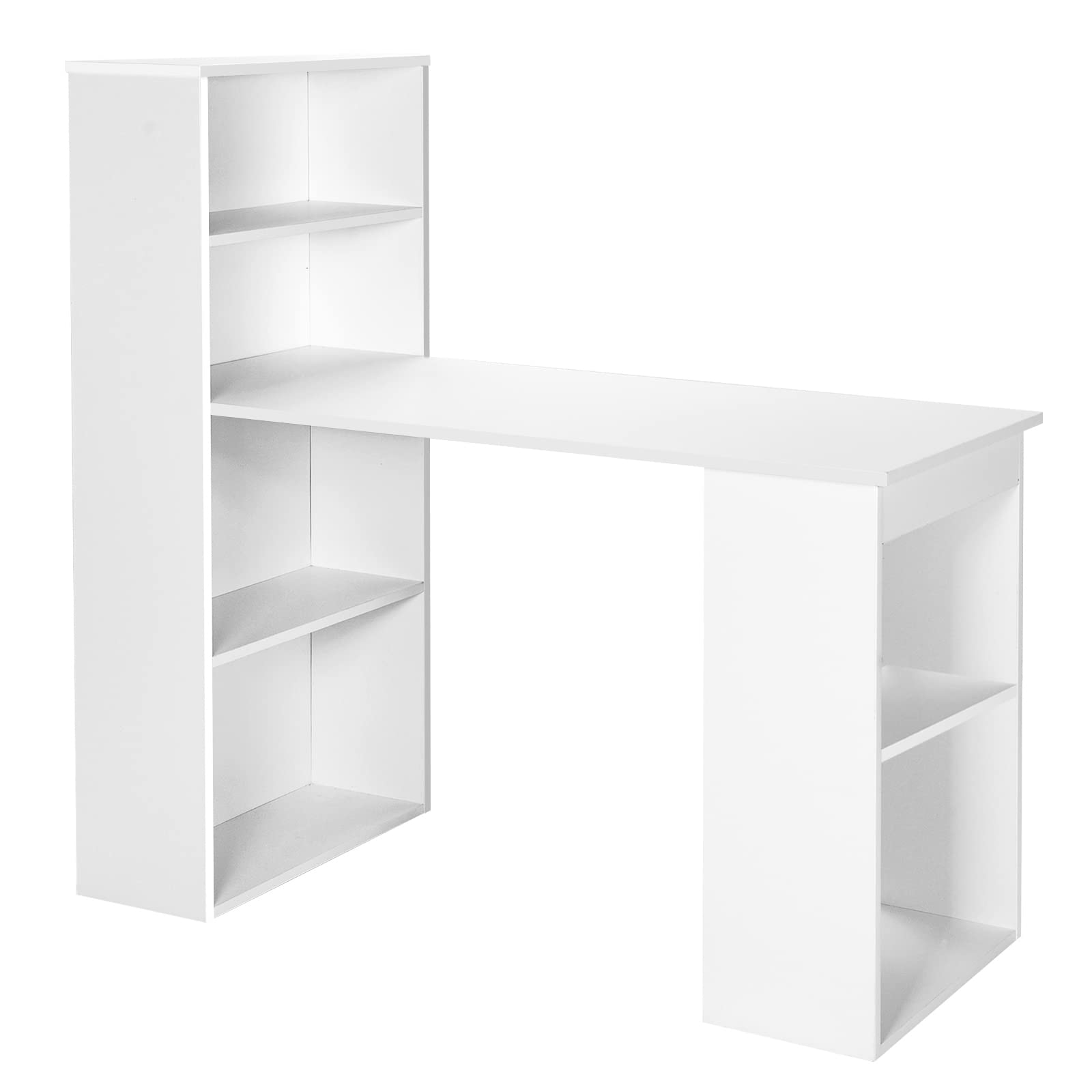 IFANNY White Computer Desk w/Bookshelf, Modern Home Office Desk w/Storage Shelves & CPU Stand, Space-Saving Design, Compact Corner Computer Workstation for Small Spaces