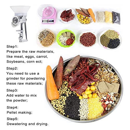 Animal Feed Food Pellet Machine, Manual Birds Fishing Bait Granulator Pelleter, with 1.5/2/2.3/2.5/3/3.5/4/5/6/7/8/9/10mm Molds, for Fish Parrot Chin Indigo Birds Larks Thrush