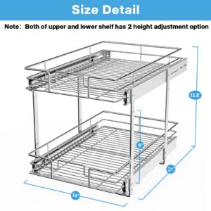 LOVMOR Slide Out Cabinet Drawers Pots and Pans Organizer and Storage, 14" W x 21" D, 2 Tier