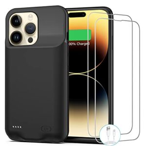 battery case for iphone 14 pro, [10000mah] enhanced rechargeable smart extended charging case support carplay compatible with iphone 14 pro (6.1 inch) backup power battery pack charger case-black