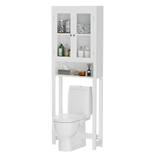 JUMMICO Over The Toilet Storage Cabinet, Bathroom Organizer Over Toilet with Double Door and Inner Adjustable Shelf for Bathroom, Restroom, Laundry