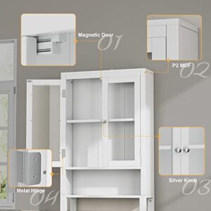 JUMMICO Over The Toilet Storage Cabinet, Bathroom Organizer Over Toilet with Double Door and Inner Adjustable Shelf for Bathroom, Restroom, Laundry