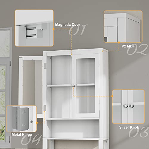 JUMMICO Over The Toilet Storage Cabinet, Bathroom Organizer Over Toilet with Double Door and Inner Adjustable Shelf for Bathroom, Restroom, Laundry