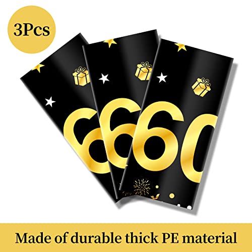 3 Pack 60th Birthday Tablecloth Decorations for Men Women, Black Gold Happy Sixty Birthday Theme Table Cover Party Supplies, 60 Year Old Birthday Plastic Disposable Rectangular Table Cloth Decor