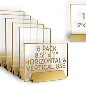 Gold Acrylic Sign Holder 8.5 x 11, Gold Frame, Acrylic Paper Holder Stand, Plastic Display Stands 8.5x11, Double Sided Vertical or Horizontal Menu Holders for Restaurant, Clear Paper Stand Display, Flyer Holder 8.5 x 11, Clear Acrylic Picture Frame, (6 Pa