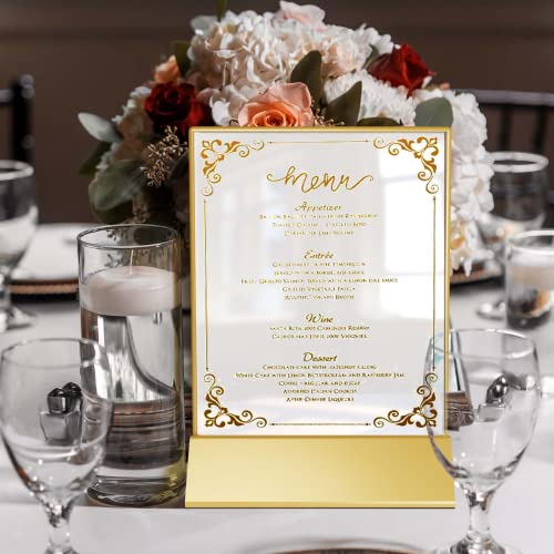 Gold Acrylic Sign Holder 8.5 x 11, Gold Frame, Acrylic Paper Holder Stand, Plastic Display Stands 8.5x11, Double Sided Vertical or Horizontal Menu Holders for Restaurant, Clear Paper Stand Display, Flyer Holder 8.5 x 11, Clear Acrylic Picture Frame, (6 Pa