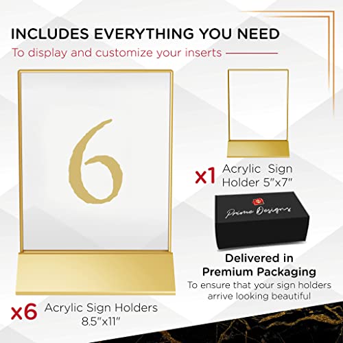 Gold Acrylic Sign Holder 8.5 x 11, Gold Frame, Acrylic Paper Holder Stand, Plastic Display Stands 8.5x11, Double Sided Vertical or Horizontal Menu Holders for Restaurant, Clear Paper Stand Display, Flyer Holder 8.5 x 11, Clear Acrylic Picture Frame, (6 Pa