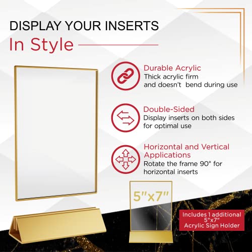 Gold Acrylic Sign Holder 8.5 x 11, Gold Frame, Acrylic Paper Holder Stand, Plastic Display Stands 8.5x11, Double Sided Vertical or Horizontal Menu Holders for Restaurant, Clear Paper Stand Display, Flyer Holder 8.5 x 11, Clear Acrylic Picture Frame, (6 Pa