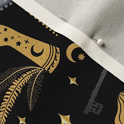 Spoonflower Square Throw Pillow, 18", Velvet - Celestial Witch Black Stars Gold Keys Sun Ferns Print Throw Pillow Cover w/Insert