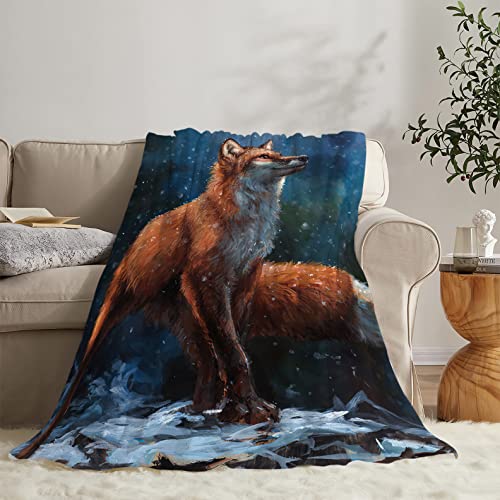 Red Fox Throw Blanket Fox Print Blanket Gifts for Adults Women Kids Girls Boys Super Soft Cozy Warm Lightweight Plush Fox Fleece Flannel Blanket for Couch Bed Chair Dorm Living Room Decor 60''X80''