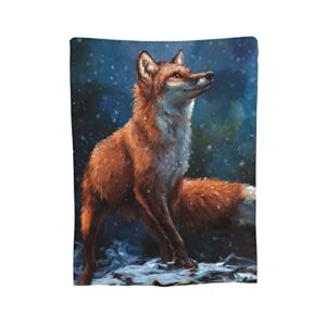 Red Fox Throw Blanket Fox Print Blanket Gifts for Adults Women Kids Girls Boys Super Soft Cozy Warm Lightweight Plush Fox Fleece Flannel Blanket for Couch Bed Chair Dorm Living Room Decor 60''X80''