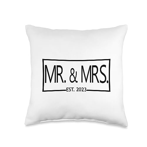 Matching Mr. & Mrs. Est. 2023 by Art Like Wow Mrs. Est. 2023 Married Husband Wife Matching Wedding Throw Pillow, 16x16, Multicolor