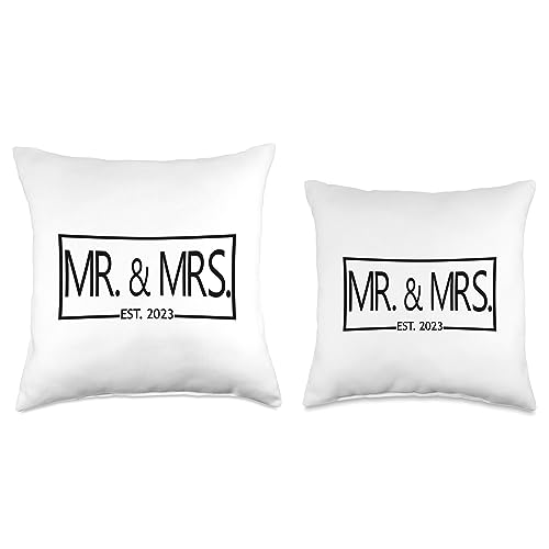 Matching Mr. & Mrs. Est. 2023 by Art Like Wow Mrs. Est. 2023 Married Husband Wife Matching Wedding Throw Pillow, 16x16, Multicolor