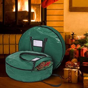 ProPik Christmas Wreath Storage Bag 24" - Garland Holiday Container with Tear Resistant Material - Featuring Heavy Duty Handles and Transparent Card Slot - 2 Pack (24 Inch, Green)