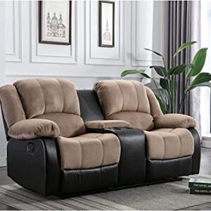 Nathaniel Home, Double Loveseat 2 Seater Home Theater, Fabric Recliner Sofa Couches with Storage and Cup Holders,Beige Love Seats