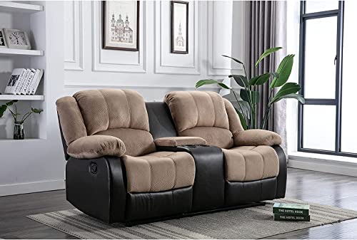 Nathaniel Home, Double Loveseat 2 Seater Home Theater, Fabric Recliner Sofa Couches with Storage and Cup Holders,Beige Love Seats