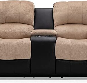 Nathaniel Home, Double Loveseat 2 Seater Home Theater, Fabric Recliner Sofa Couches with Storage and Cup Holders,Beige Love Seats