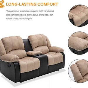 Nathaniel Home, Double Loveseat 2 Seater Home Theater, Fabric Recliner Sofa Couches with Storage and Cup Holders,Beige Love Seats