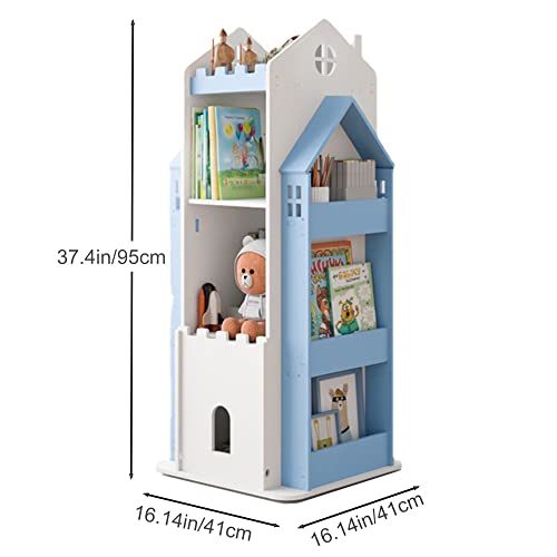 MYOYAY Rotating Bookshelf Kids 360° Rotating Children's Bookcase 3 Tier Swivel Bookshelf Stackable Book Dhelf Organizer Blue Kids Book Display Shelf for Home Child's Bedroom