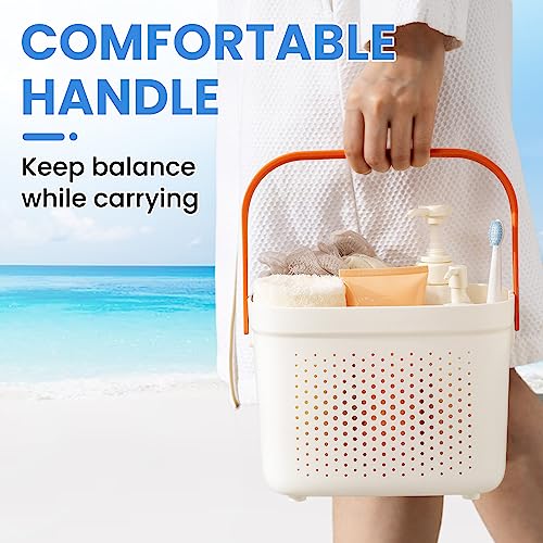 TAILI Portable Shower Caddy Basket Tote, Plastic Shower Basket with Handle, Dorm Room Essentials Toiletry Caddy for Dorm College Bathroom Cleaning Camping, Orange