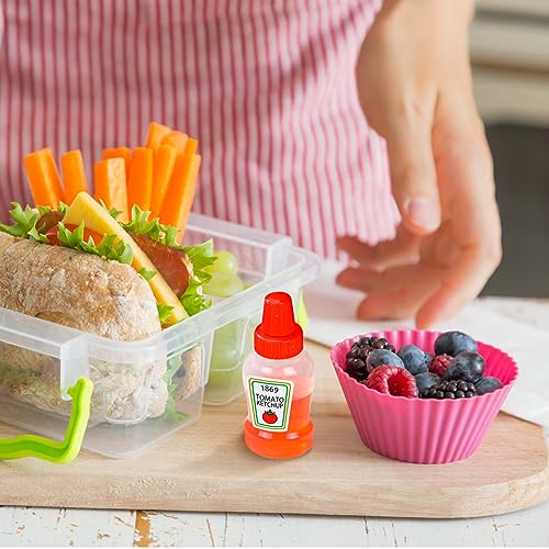 12 Pcs 25 ml Mini Condiment Bottles Mini Ketchup Bottle Reusable Condiment Bottles for Sauces Portable Plastic Sauce Container for Bento Box Syrup Salad Honey (Orange, Yellow, Tomato and Honey Style)