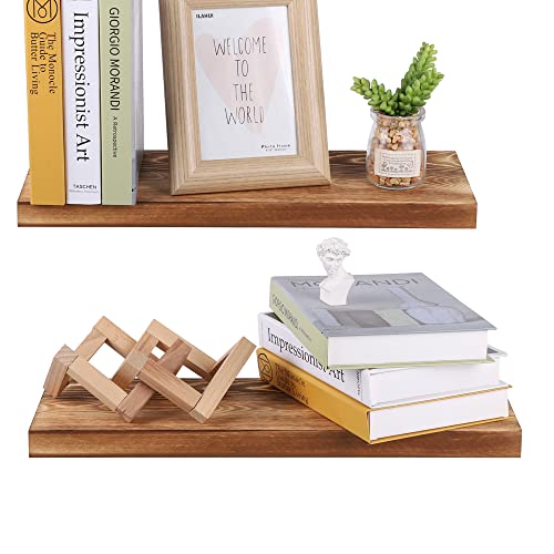 Edepreak Floating Shelves Pine Wood Floating Shelf Wall Shelf Set of 2 Kitchen Wooden Shelves Carbonized Farmhouse Shelves for Wall Decor Wooden Floating Book Shelves Hidden Bracket for Bathroom