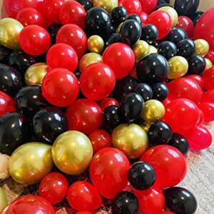 BALONAR 130Pcs DIY Red Black Gold Garland Balloon 18/10/5inch Metallic Latex Balloons for Birthday Party Celebration Graduation Bachelorette Casino Theme Party Balloons (Red Black White)