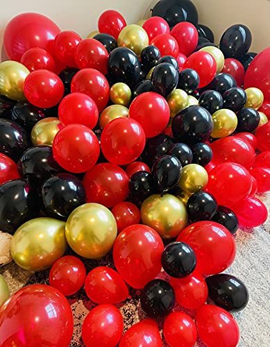 BALONAR 130Pcs DIY Red Black Gold Garland Balloon 18/10/5inch Metallic Latex Balloons for Birthday Party Celebration Graduation Bachelorette Casino Theme Party Balloons (Red Black White)