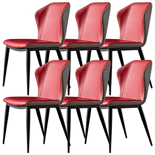 LAREDU Kitchen Dining Chair Set of 6 PU Leather Kitchen Living Room Lounge Counter Chairs Ergonomics Seat Sturdy Carbon Steel Metal Legs (Color : Red)