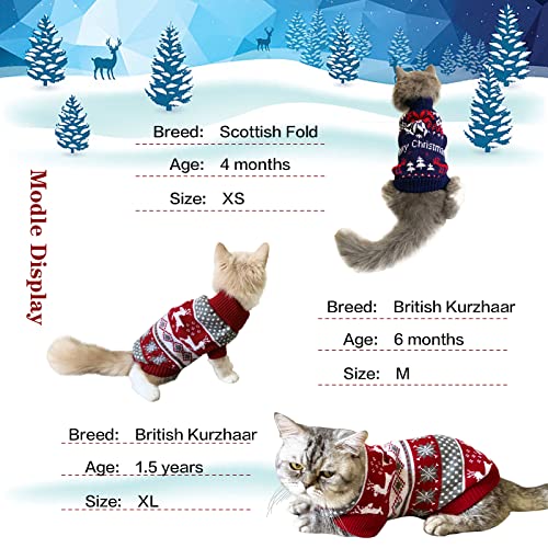 CooShou 2Pcs Dog Christmas Sweater Cat Christmas Sweater Cat Dog Knitwear Sweater Xmas Pet Clothes Winter Warm Reindeer Snowflake Merry Christmas Cat Sweaters for Small Medium Cats Dogs XXL