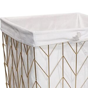 SEDLAV Metal Laundry Hamper with Wheels, Gold & Natural, Square Chevron Pattern