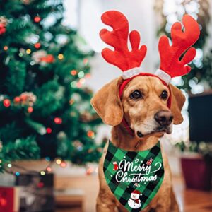 2 Pack Christmas Dog Cat Bandana Set, Holiday Buffalo Plaid Bib for Large Medium Small Puppies Pets