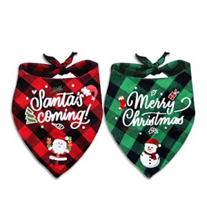 2 pack christmas dog cat bandana set, holiday buffalo plaid bib for large medium small puppies pets