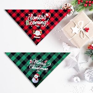 2 Pack Christmas Dog Cat Bandana Set, Holiday Buffalo Plaid Bib for Large Medium Small Puppies Pets