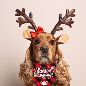 2 Pack Christmas Dog Cat Bandana Set, Holiday Buffalo Plaid Bib for Large Medium Small Puppies Pets