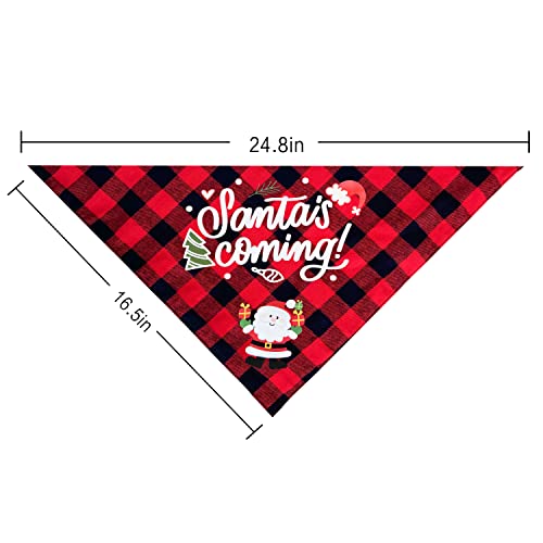 2 Pack Christmas Dog Cat Bandana Set, Holiday Buffalo Plaid Bib for Large Medium Small Puppies Pets