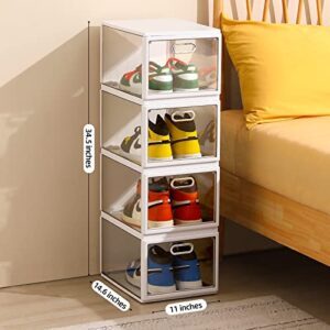 submatches Clear Storage Bin with Lid, 4 Layers Stackable Shoe Organizer for Closet Bedroom, Installation Free Shoe Containers, Large Space for Sneakers Display, Set of 8