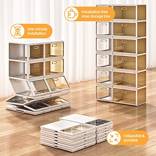 submatches Clear Storage Bin with Lid, 4 Layers Stackable Shoe Organizer for Closet Bedroom, Installation Free Shoe Containers, Large Space for Sneakers Display, Set of 8