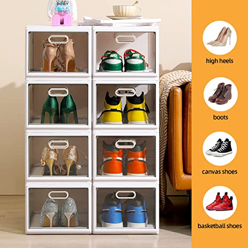 submatches Clear Storage Bin with Lid, 4 Layers Stackable Shoe Organizer for Closet Bedroom, Installation Free Shoe Containers, Large Space for Sneakers Display, Set of 8