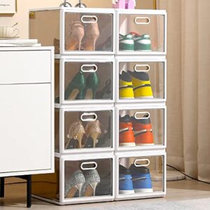 submatches Clear Storage Bin with Lid, 4 Layers Stackable Shoe Organizer for Closet Bedroom, Installation Free Shoe Containers, Large Space for Sneakers Display, Set of 8