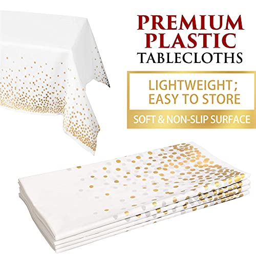 GoodSing 6 PCS Disposable Plastic Tablecloths, Plastic Rectangle White Dot Tablecloths for Indoor or Outdoor Tables Parties Christmas Picnic Birthdays and Weddings