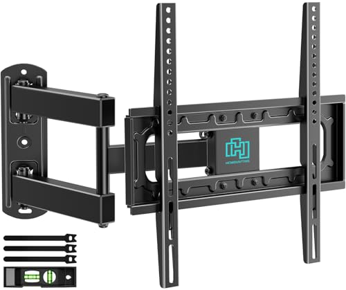 HCMOUNTING Swivel and Tilt TV Wall Mount for 26-55 inch Flat Screen Curved TVs, Full Motion Wall Mount TV Bracket with Single Stud Level Adjustment VESA 400x400mm Holds up to 88lbs