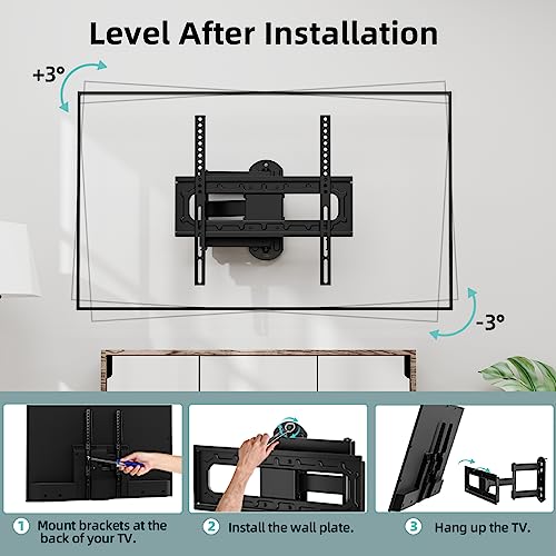 HCMOUNTING Swivel and Tilt TV Wall Mount for 26-55 inch Flat Screen Curved TVs, Full Motion Wall Mount TV Bracket with Single Stud Level Adjustment VESA 400x400mm Holds up to 88lbs