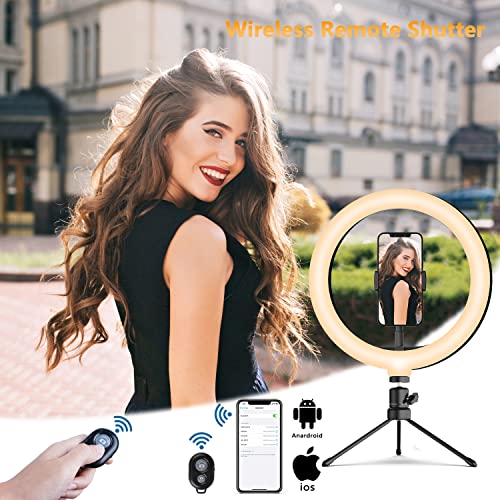 HONGDAK 10.2'' Selfie Ring Light with Stand and Phone Holder, Desk Ring Lights with 3500K-6500K Dimmable 3 Light Colors 10 Brightness Levels for Phone Video TikTok Live Streaming Makeup