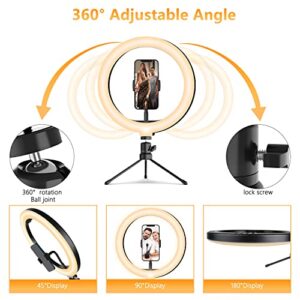 HONGDAK 10.2'' Selfie Ring Light with Stand and Phone Holder, Desk Ring Lights with 3500K-6500K Dimmable 3 Light Colors 10 Brightness Levels for Phone Video TikTok Live Streaming Makeup