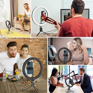 HONGDAK 10.2'' Selfie Ring Light with Stand and Phone Holder, Desk Ring Lights with 3500K-6500K Dimmable 3 Light Colors 10 Brightness Levels for Phone Video TikTok Live Streaming Makeup