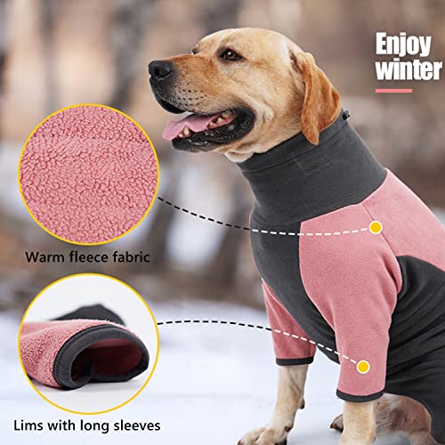 Etdane Dog Winter Coat Warm Fleece Cold Weather Jackets Full Body Shedding Onesie High Collar Pet Sweater for Small Large Medium Dogs Grey/Pink X-Small